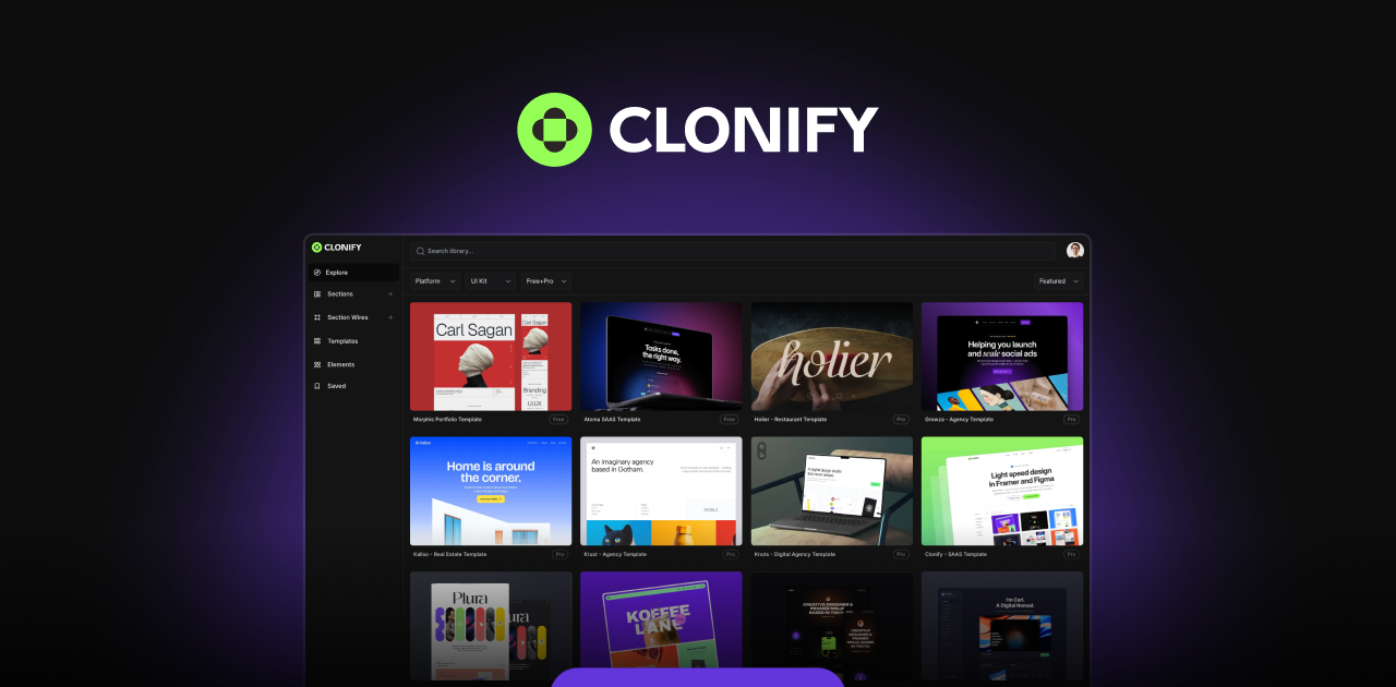 Clonify - The Ultimate Framer and Figma UI Library